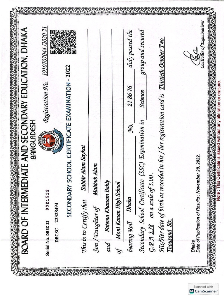 SSC Certificate Sabbir | PDF