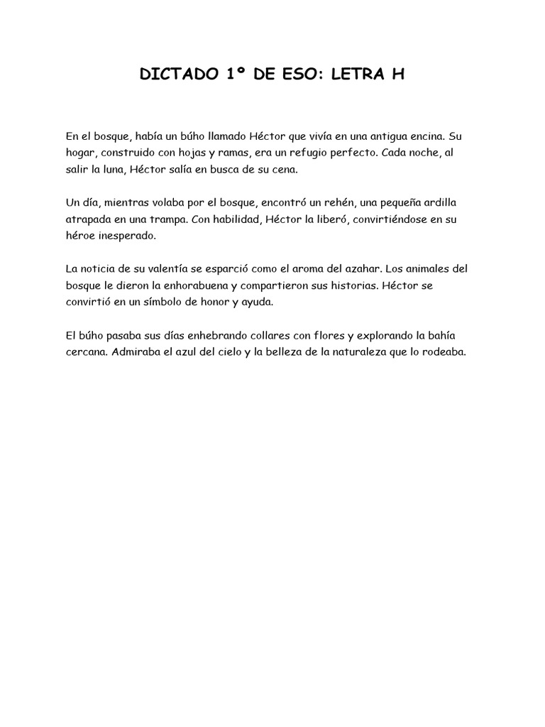 Dictado sobre la letra H para niños | PDF