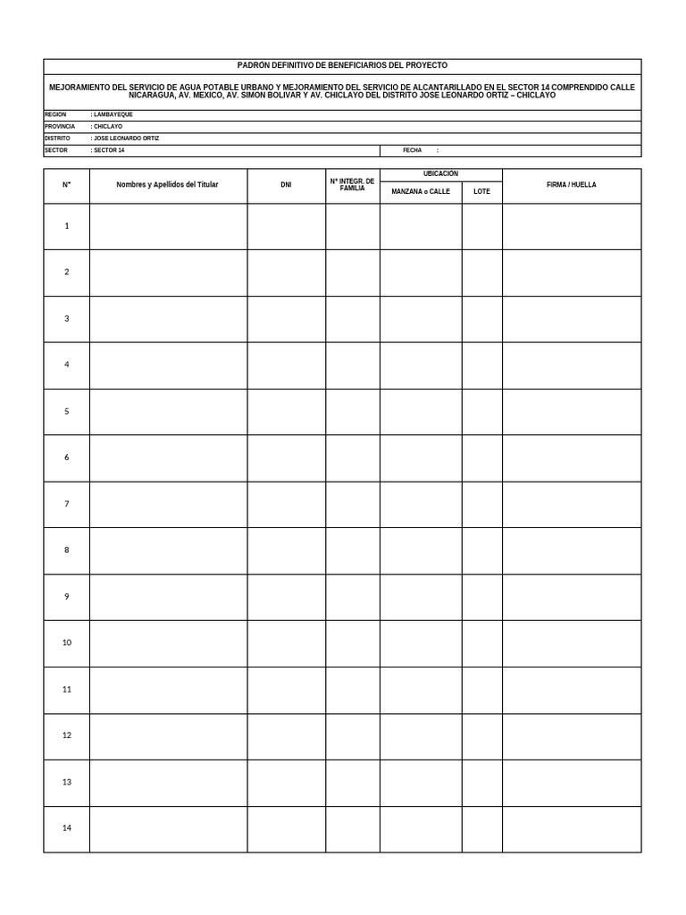 Formato de Padron de Beneficiarios | PDF