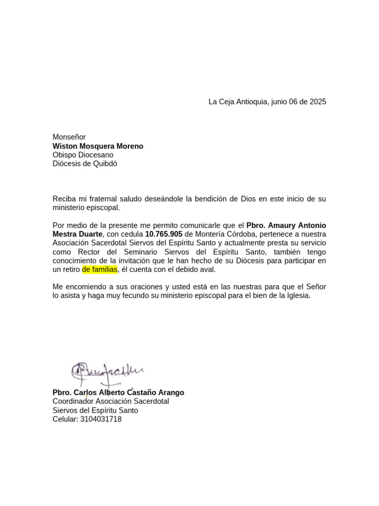 Carta Quibdo P. Amaury | PDF