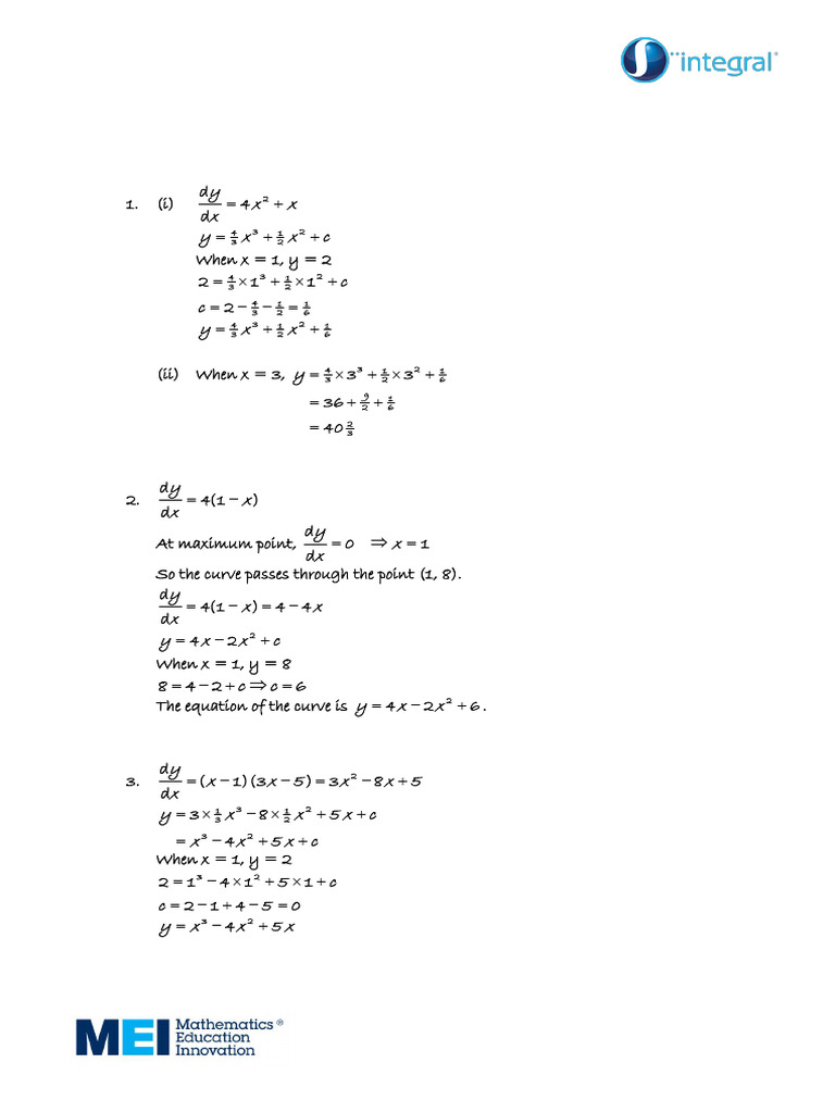 Introduction To Integration 2 Solutions | PDF | Mathematical Relations ...