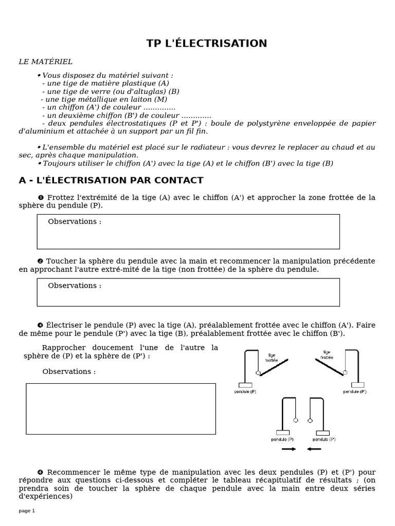 Expériences d'Électrisation Électrostatique | PDF | Électricité ...