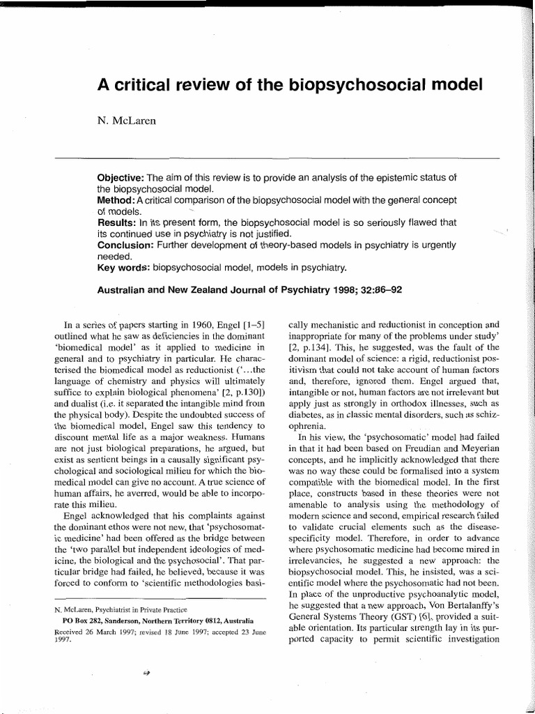 Critique of the Biopsychosocial Model | PDF | Theory | Science