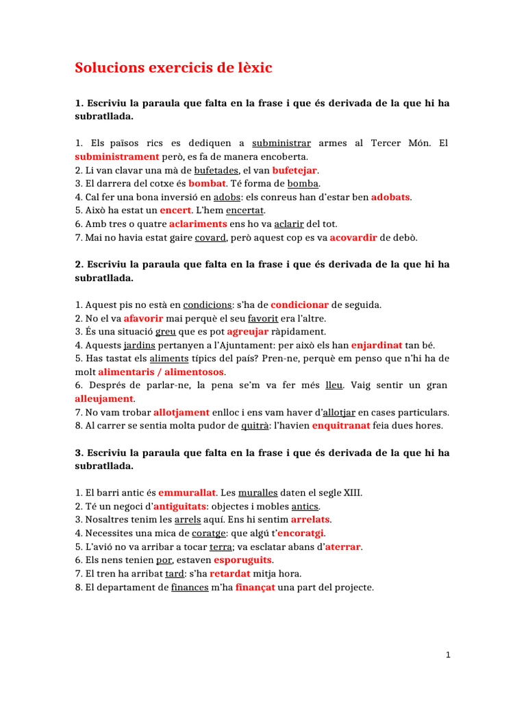 Solucions Exercicis de Lèxic | PDF