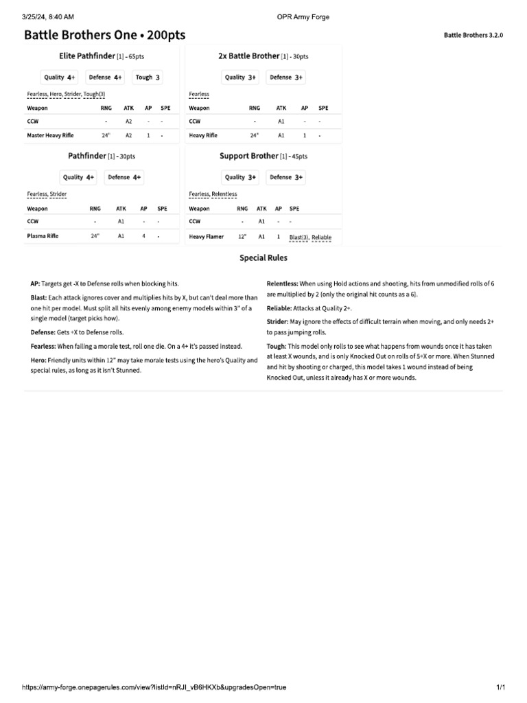 One Page Rules - Battle Brothers Army List | PDF