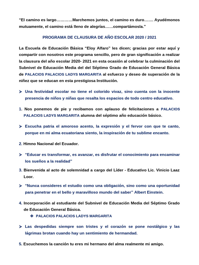 Programa de Clausura Del Año Escolar | PDF