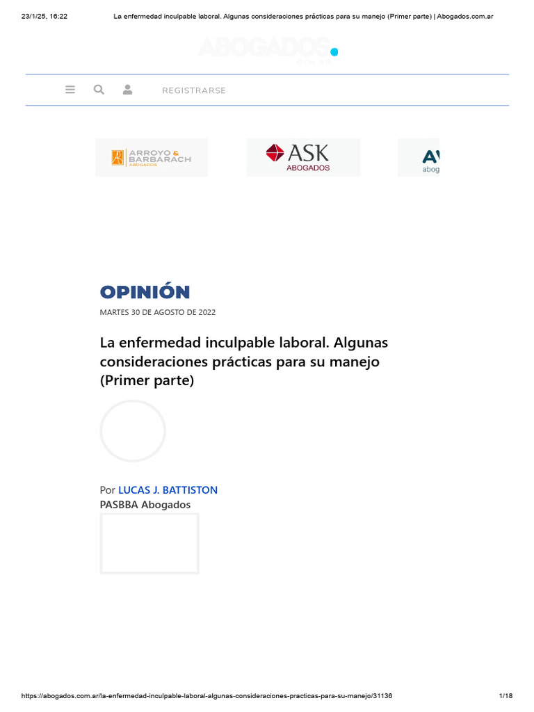 La Enfermedad Inculpable Laboral. Algunas Consideraciones Prácticas ...
