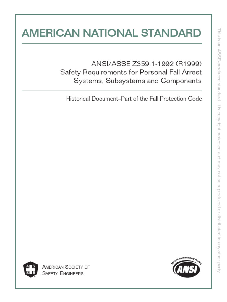 ANSI - Z359.1 - 1992 - 1999 - WM Safety Requirements of Fall Systems | PDF