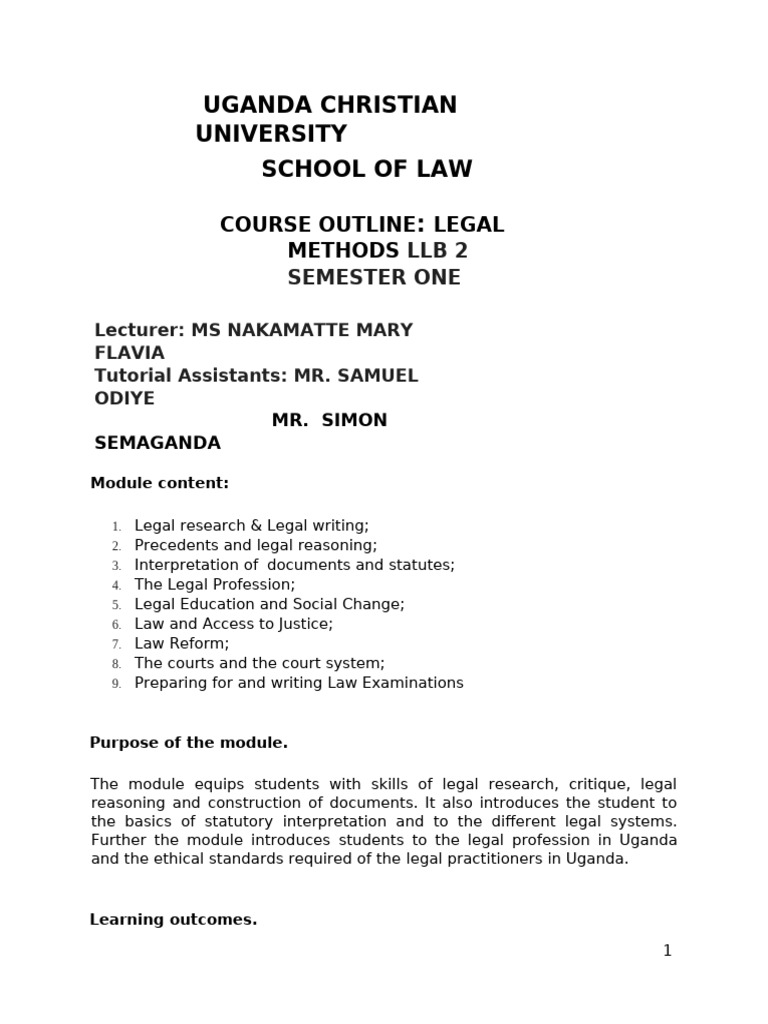 Updated Legal Methods Course Outline | PDF | Precedent | Statutory Interpretation