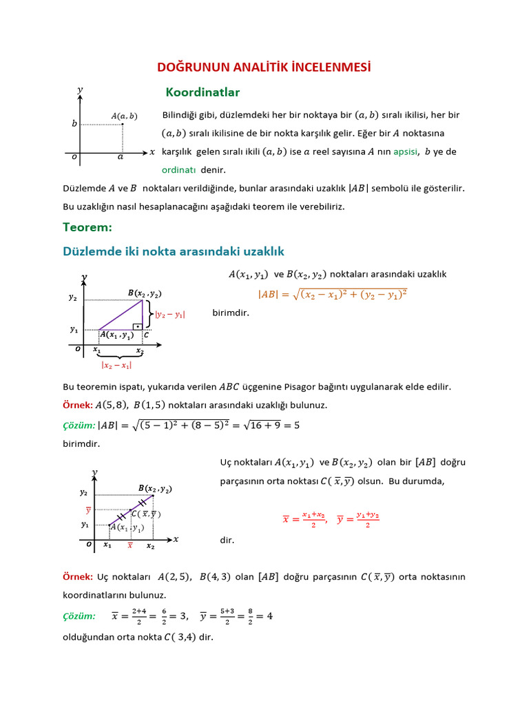 4. Hafta (Doğrunun Analitik İncelenmesi) | PDF