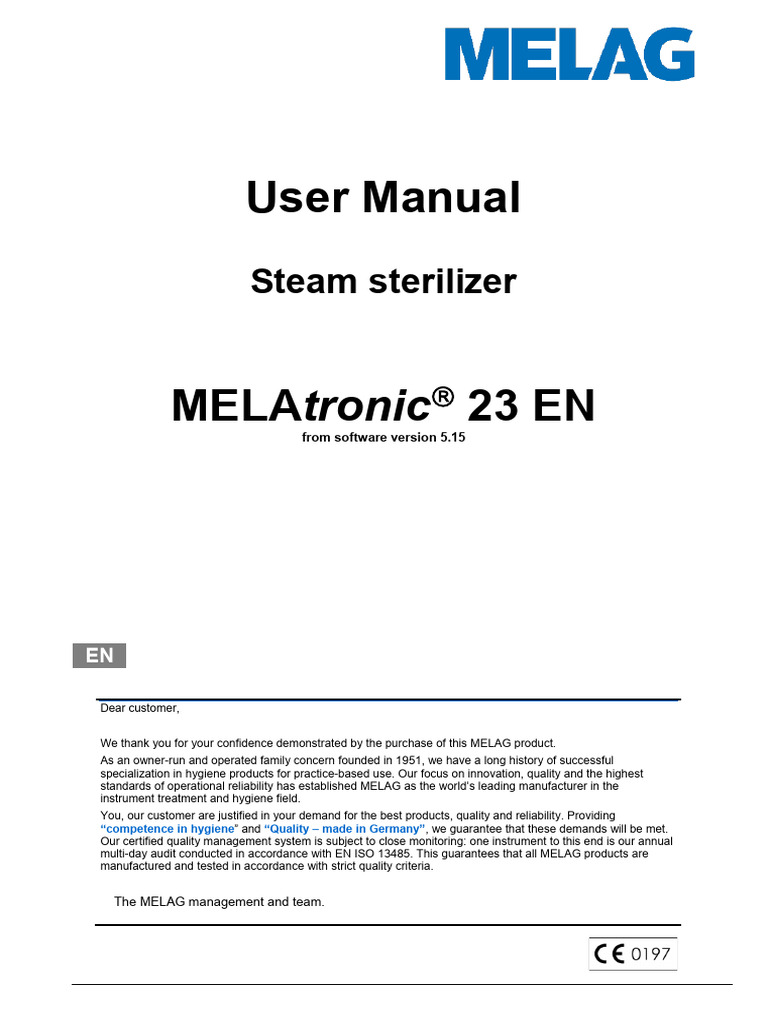 MELAG MELAtronic23 Autoclave | PDF | Sterilization (Microbiology) | Steam