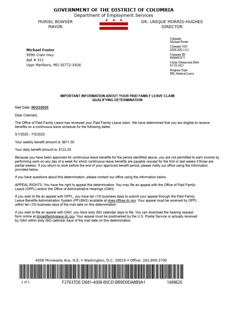 Paid Family Leave Claim Approval Notice | PDF | The United States