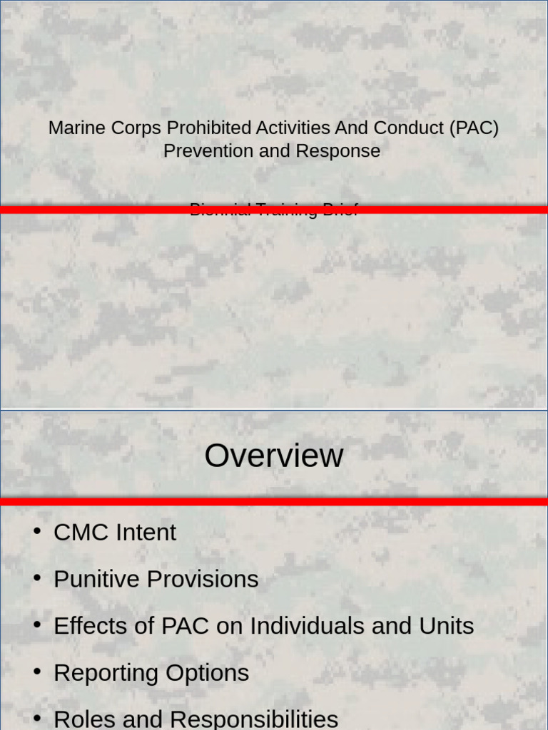 Marine Corps PAC Training Overview | PDF | Harassment | Sexual Harassment