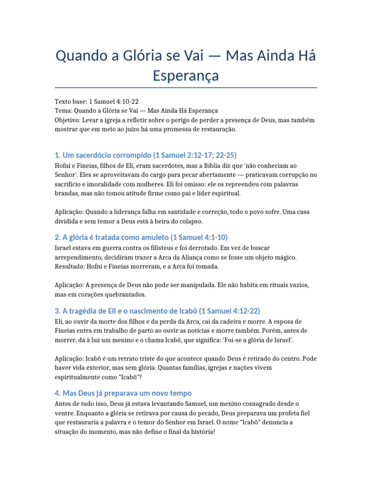 Quando a Glória se Vai: Esperança em Deus | PDF | Arca da Aliança ...