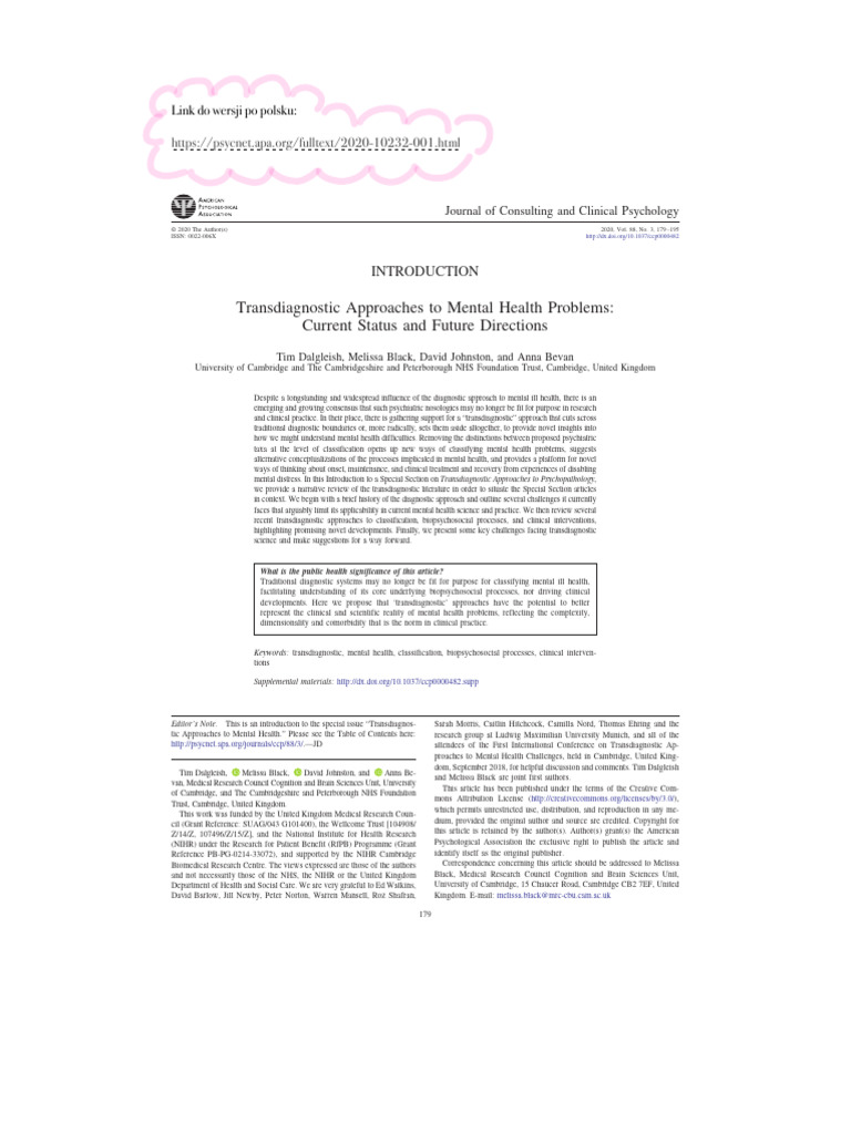 Transdiagnostic Approachee To Mental Health Problems | PDF | Mental ...