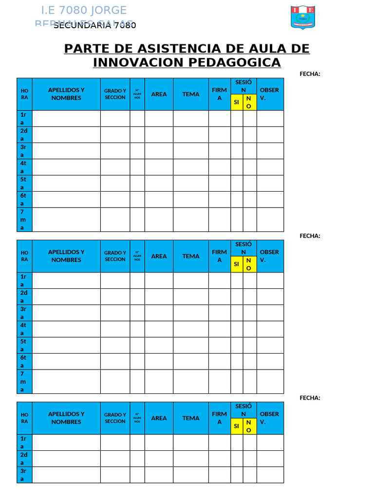 Ficha de Asistencia 2025 - Ie 7080 Secundaria | PDF