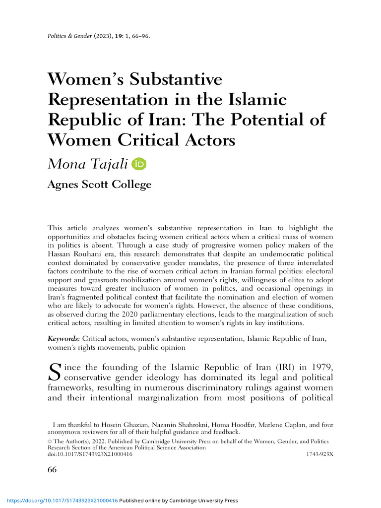 Womens Substantive Representation in The Islamic Republic of Iran The Potential of Women ...