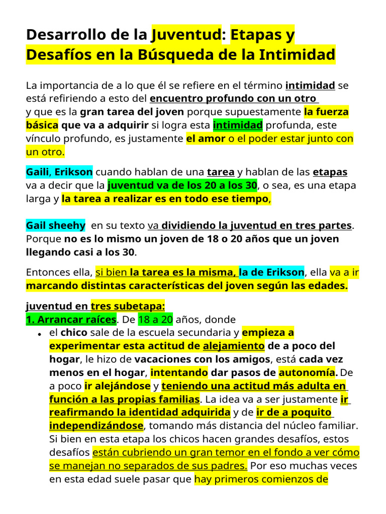 Desarrollo de La Juventud Etapas y Desafíos en La Búsqueda de La Intimidad | PDF | Amor | Evolución