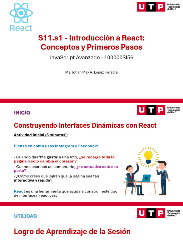 Presentacion S11 s1 Introduccion React JSX TSX | PDF | Script Java | Modelo de objeto de documento