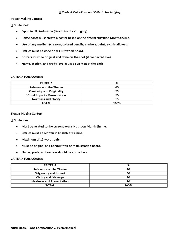 Contest Guidelines and Criteria For Judging | PDF | Cooking | Foods