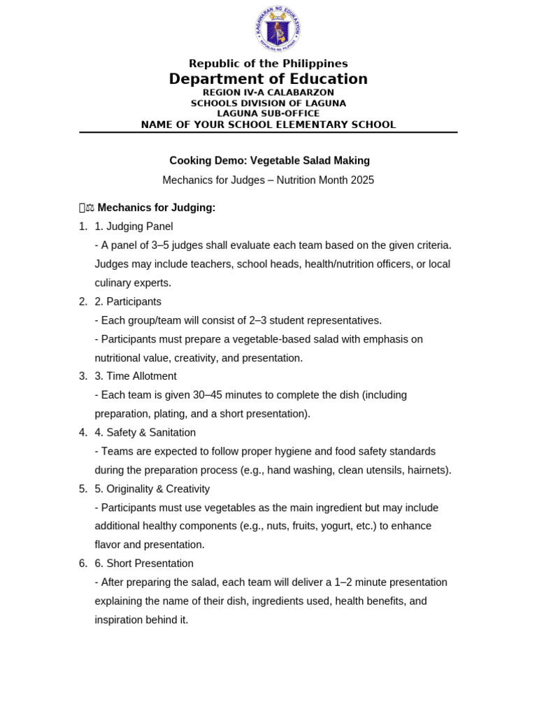 Cooking Demo Judging Mechanics Nutrition Month 2025 | PDF