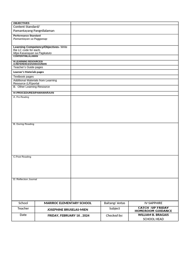 Catch Up Friday Template | PDF