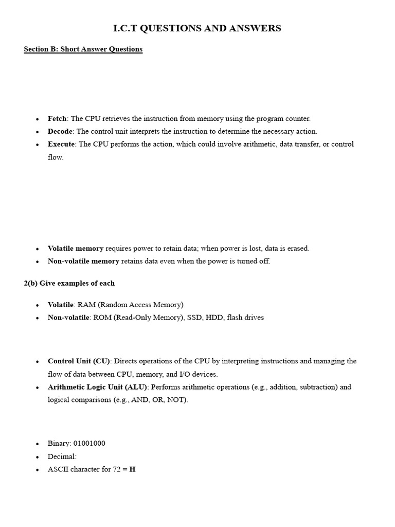 I.C.T Questions & Answers | PDF | Computer Network | Computer Data Storage