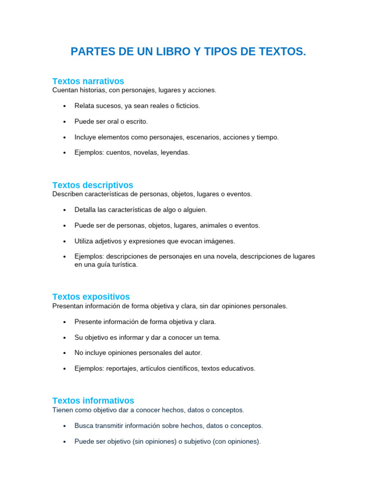 Partes de Un Libro y Tipos de Textos. ROBERT | PDF