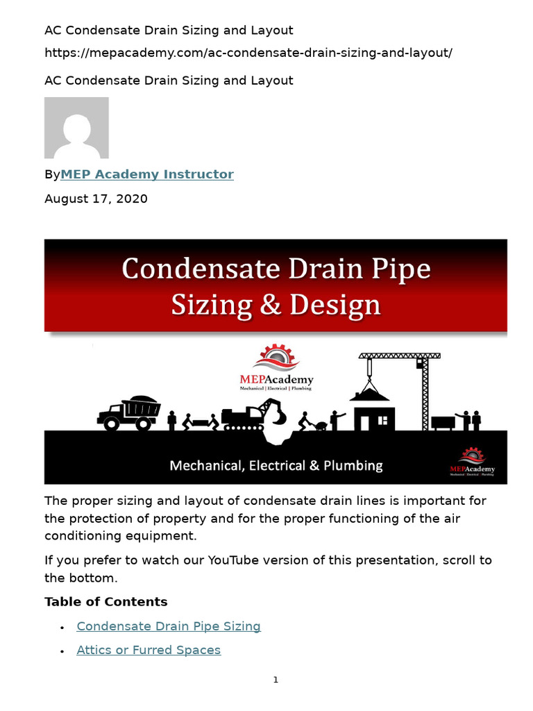 AC Condensate Drain Sizing and Layout | PDF | Air Conditioning | Pipe ...