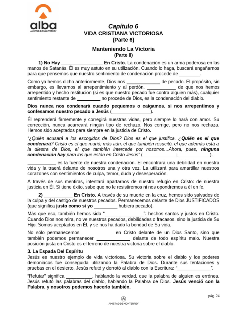 6 - Vida Cristiana Victoriosa (Del Alumno) Parte 6 | PDF | Pecado ...