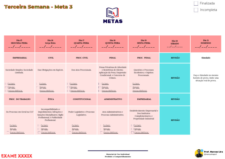 Metas Semanais Cronograma Completo 3ª Semana | PDF | Justiça | Crime e ...