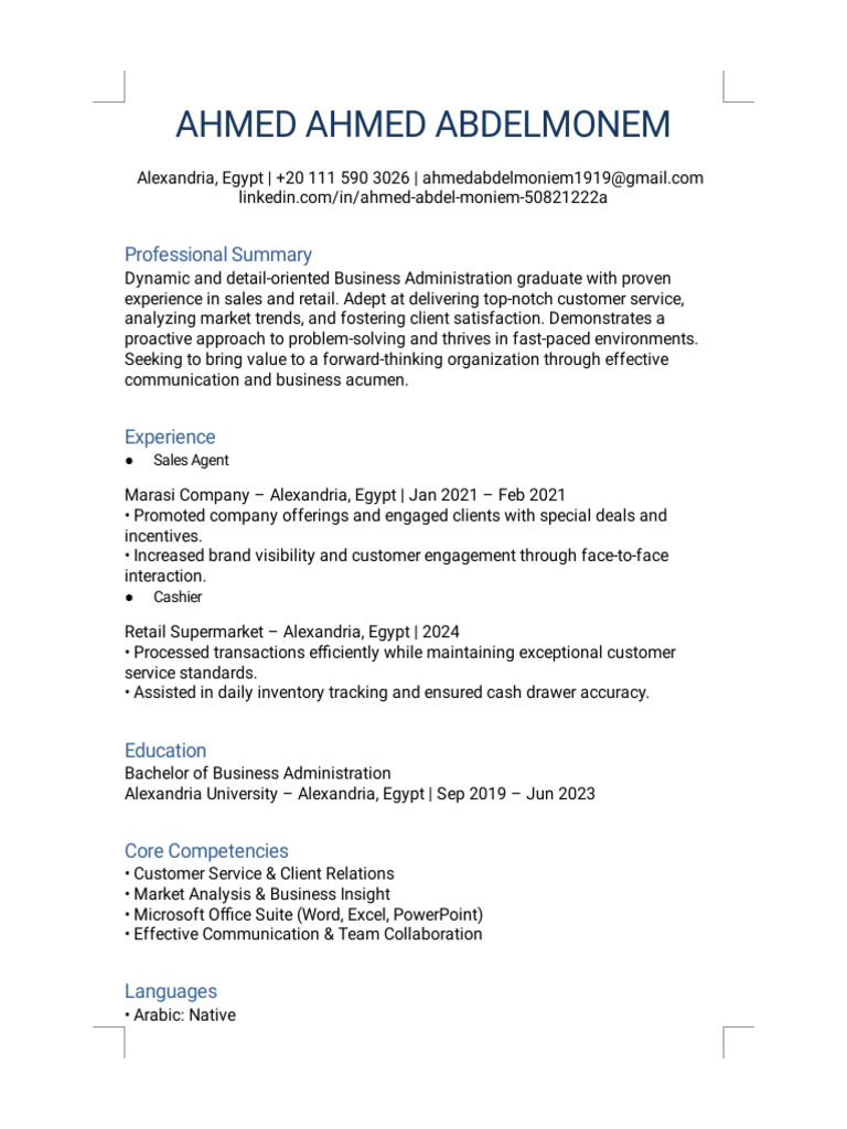 Ahmed Abdelmonem CV Professional | PDF