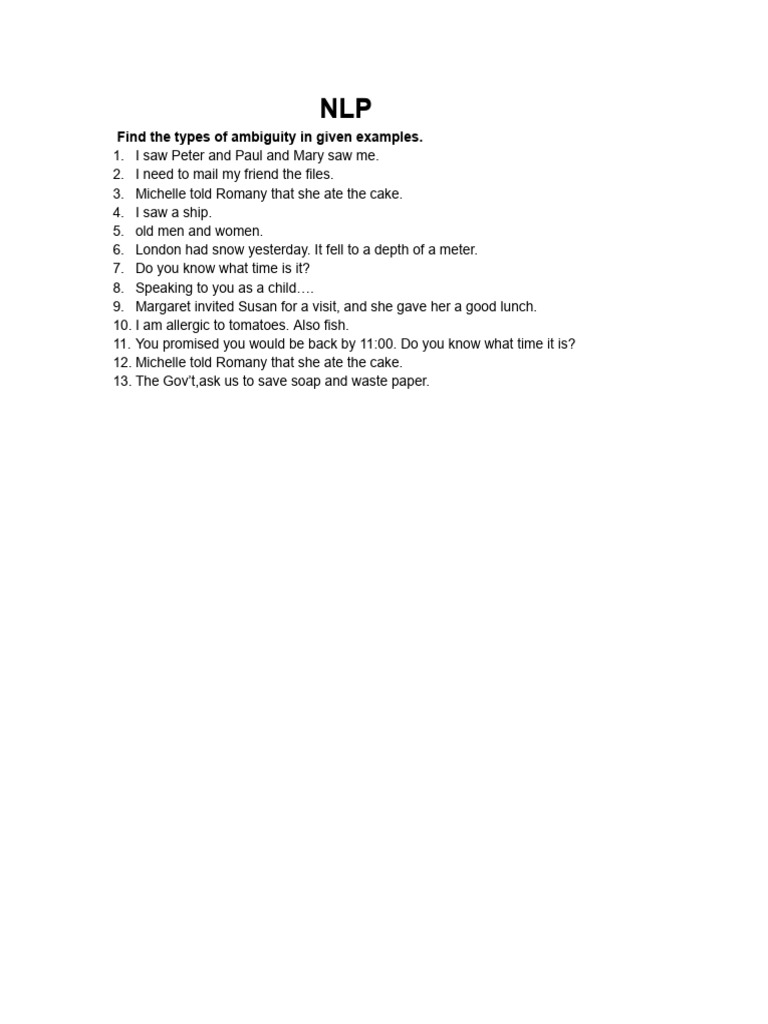 Find The Types of Ambiguity in Given Examples | PDF
