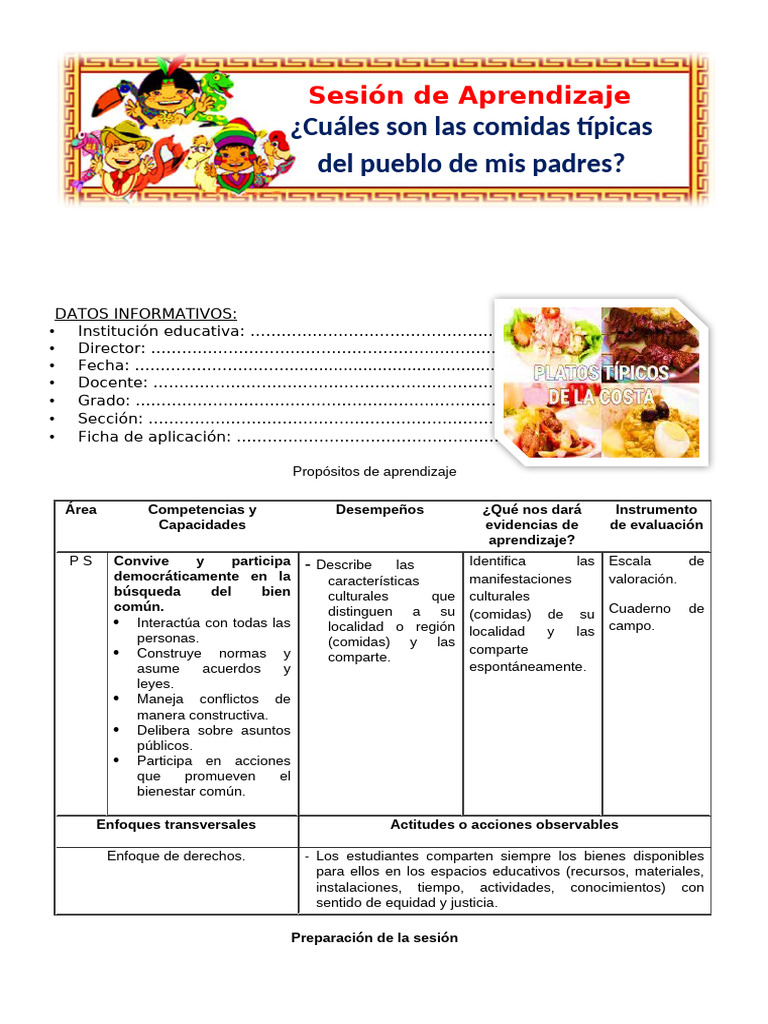2° Sesión Día 1 PS Cuáles Son Las Comidas Típicas Del Pueblo de Mis ...