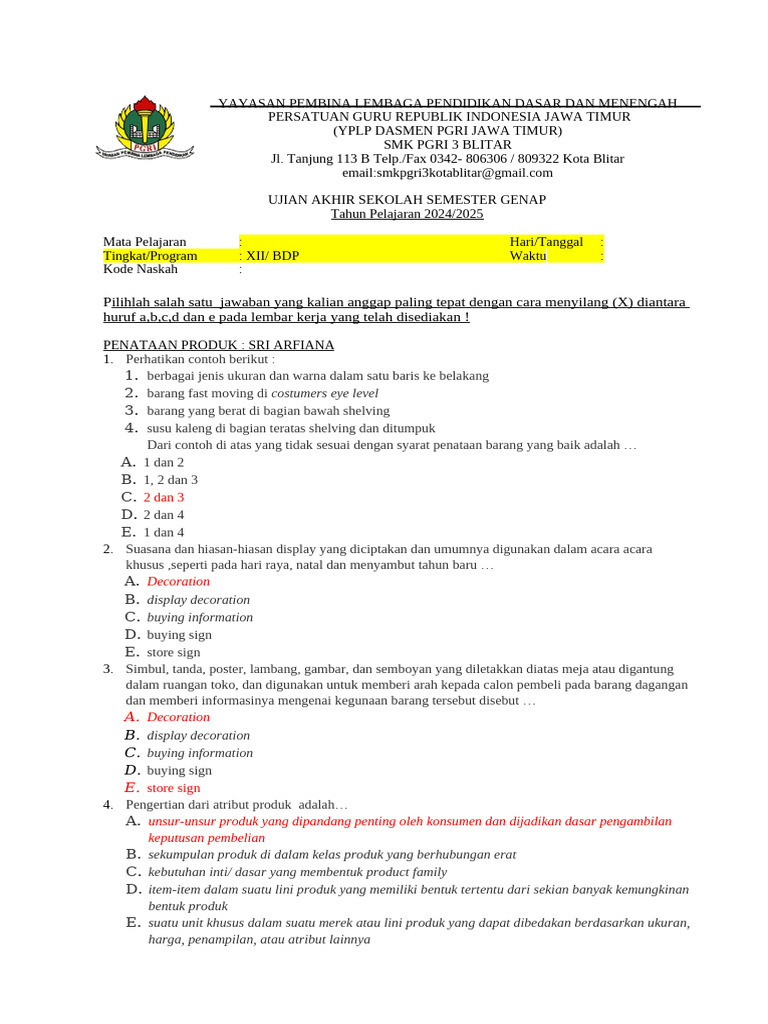 Soal Uas 2025 Arfi Setor | PDF