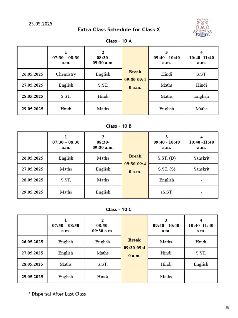 Extra Class Schedule for Class X | PDF | Languages Of India | Language ...