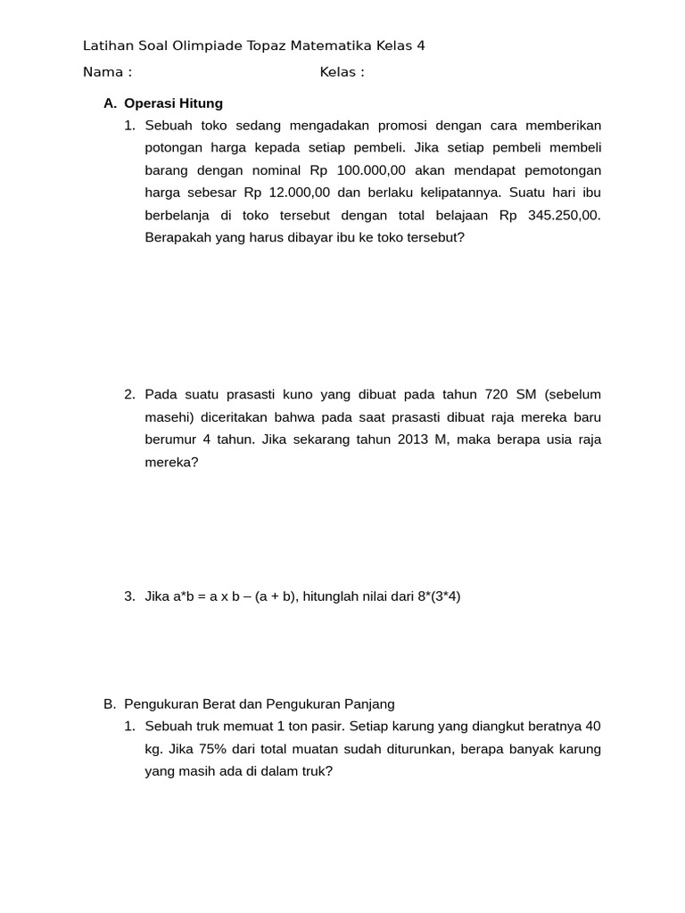 Soal Kls 4 Latihan Topaz Provinsi | PDF
