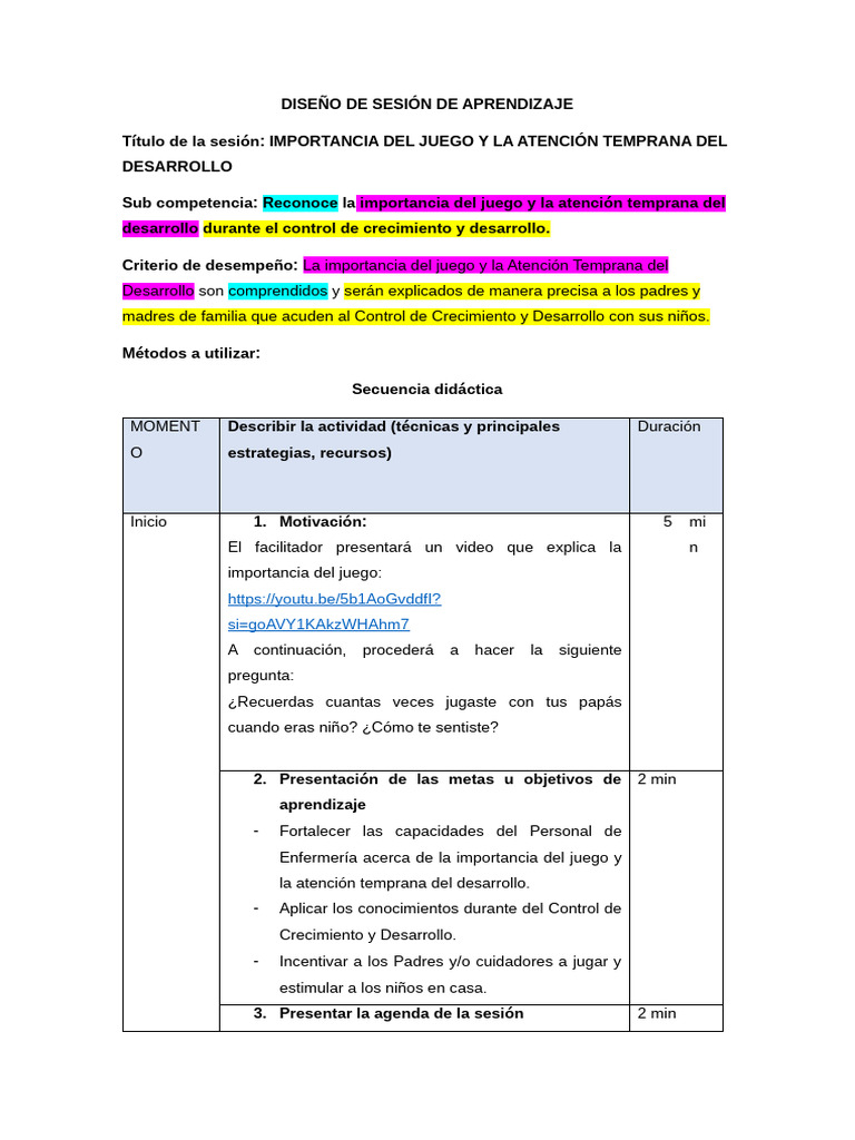Diseño de Sesion de Aprendizaje F | PDF | Aprendizaje | Cognición