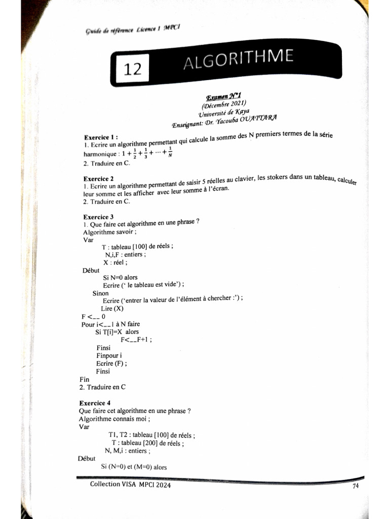 Algorithme, Programmation L1 2024 | PDF