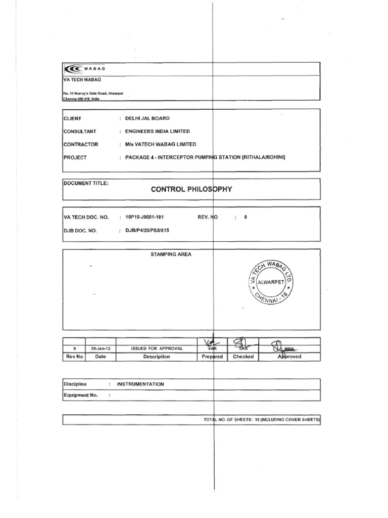 Control Philosophy Cover Sheet Rev 0 Revised | PDF | Pumping Station ...