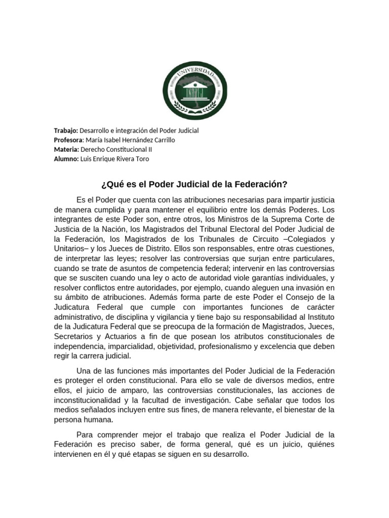 Desarrollo e Integracion Del Poder Judicial de La Federacion | PDF ...