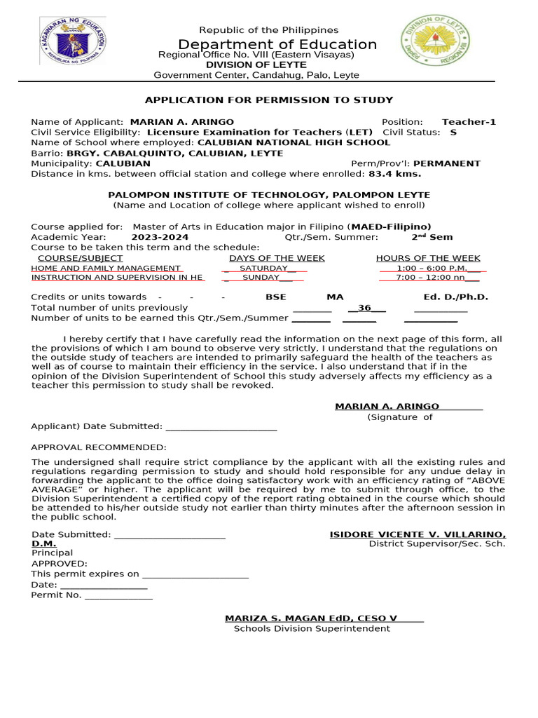 Application for Teacher Study Permit | PDF