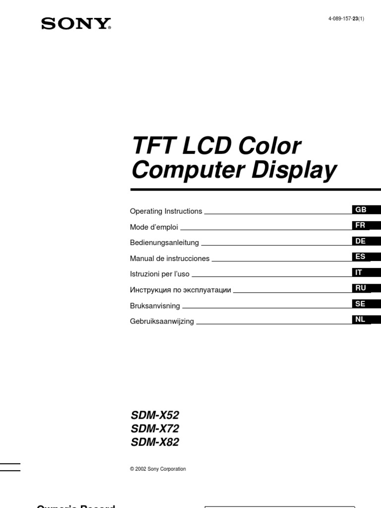 Sony Manual LCD x52 x72 x82 | PDF | Computer Monitor | Display Resolution