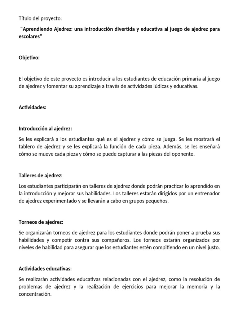 Proyecto de Ajedrez | PDF | Ajedrez | Aprendizaje