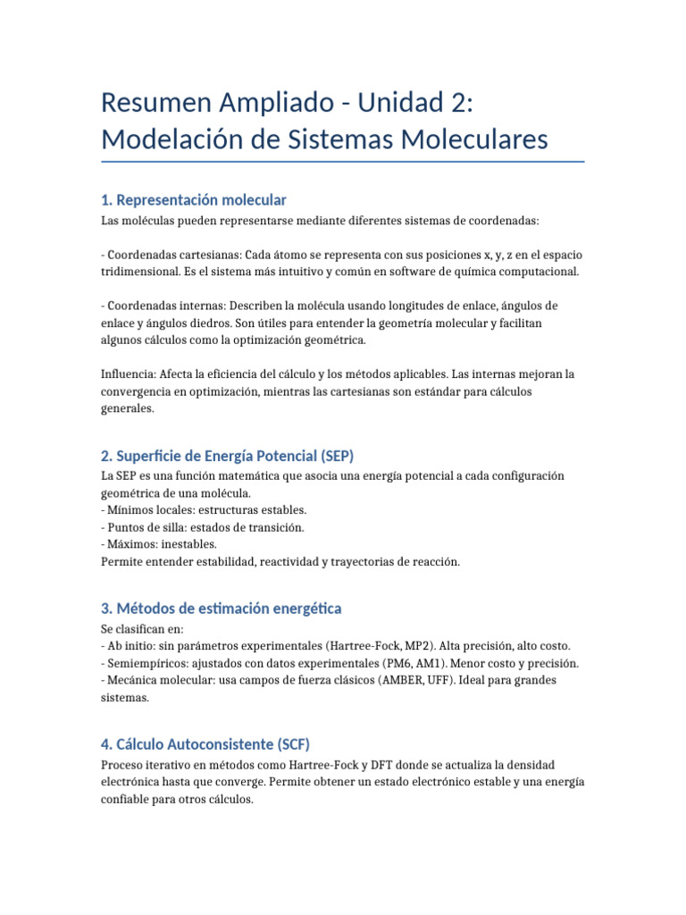 Modelación de Sistemas Moleculares en Química | PDF | Moléculas | Química
