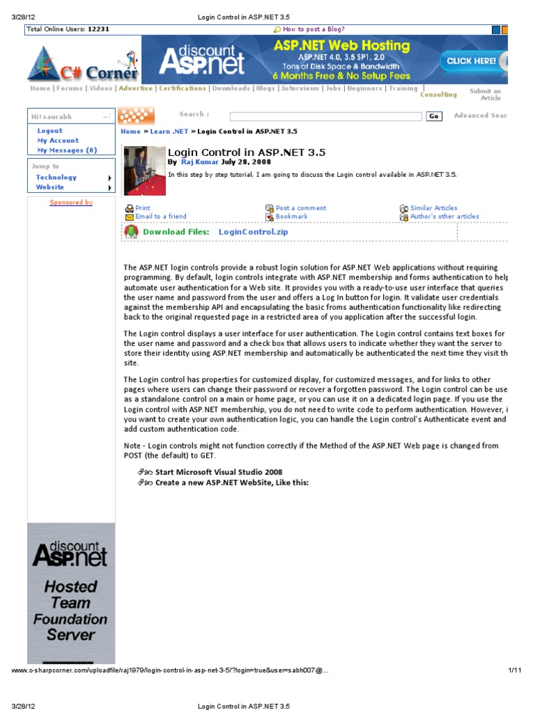 Login Control in ASP - Net 3 | PDF | Login | Authentication