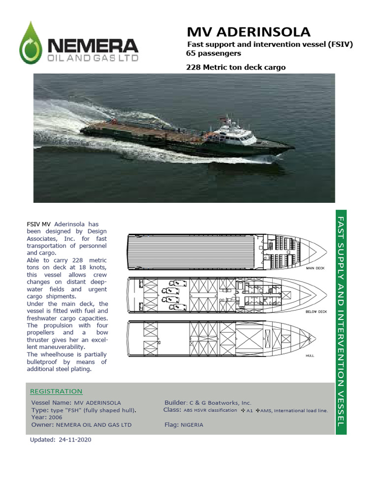 MV Aderinsola FSIV Specifications | PDF | Cargo | Shipping