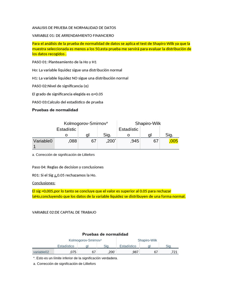 Analisis de Prueba de Normalidad de Datos | PDF