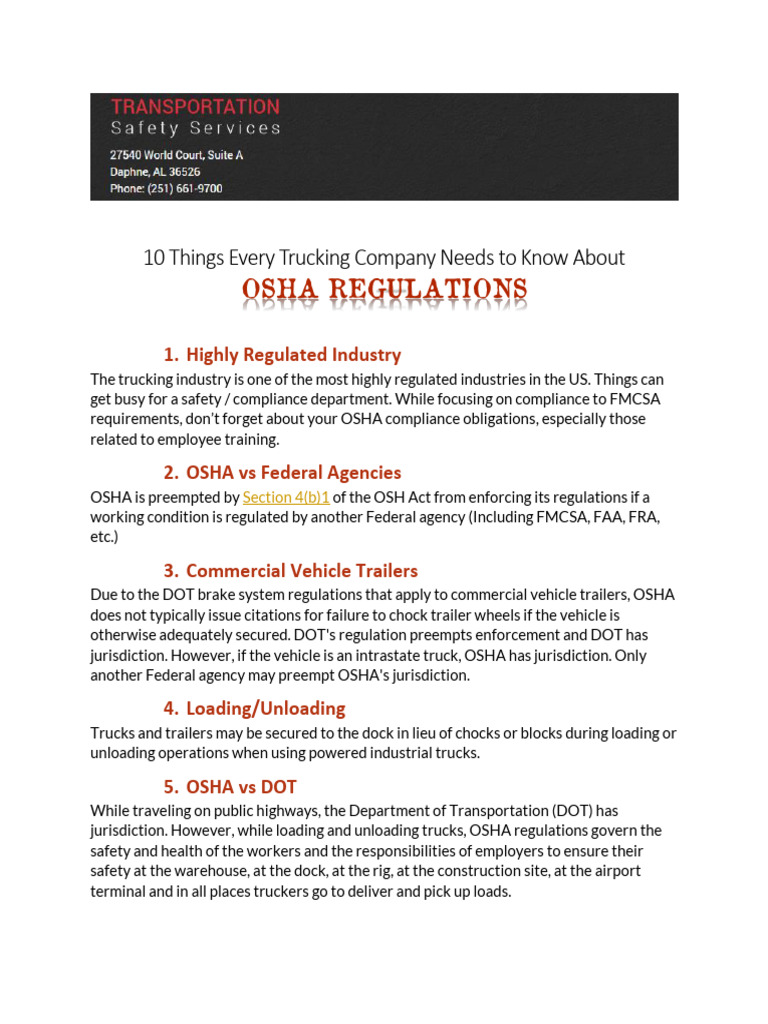 10 Things Every Trucking Company Needs To Know About OSHA Regulations ...