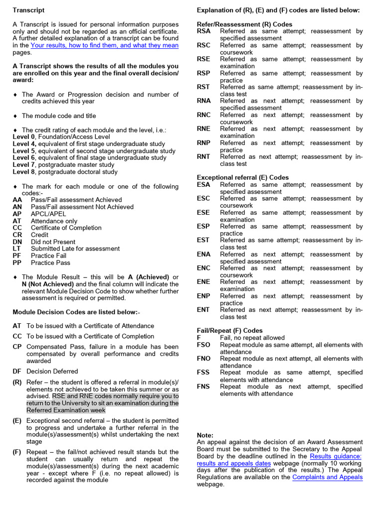 University Transcript Abbreviations | PDF | Educational Stages